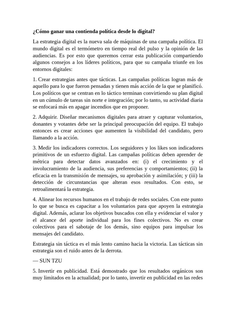 Cómo Ganar Una Contienda Política Desde Lo Digital | PDF | Publicidad ...