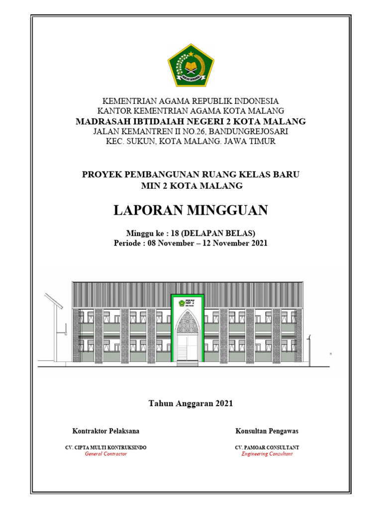 Laporan Minggu Ke 18, RKB MIN 2 Kota Malang | PDF | Pengelolaan Keuangan & Uang