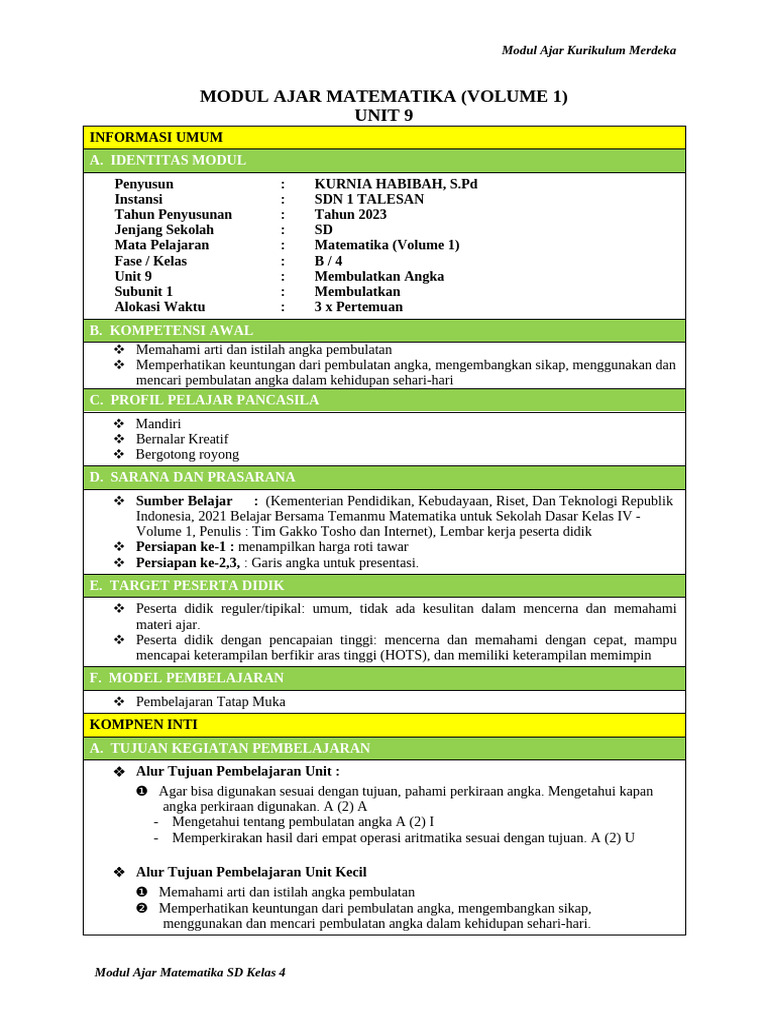 Modul Ajar MTK Unit 9 | PDF | Karier & Perkembangan