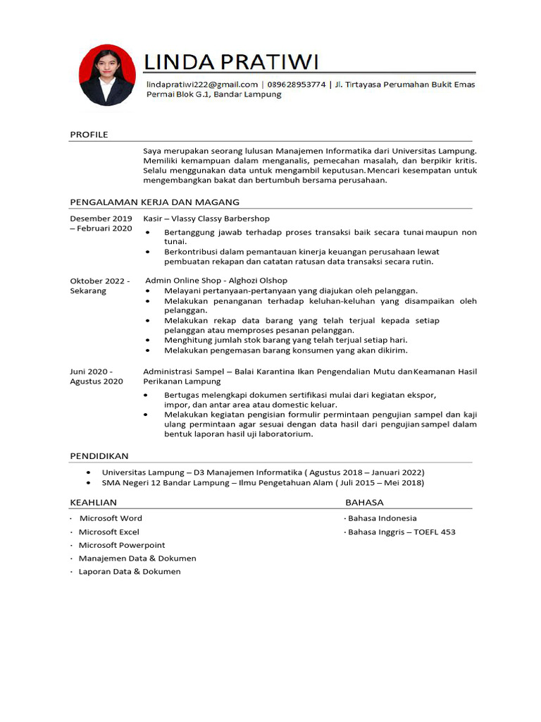 CV - Linda Pratiwi Update | PDF | Bisnis