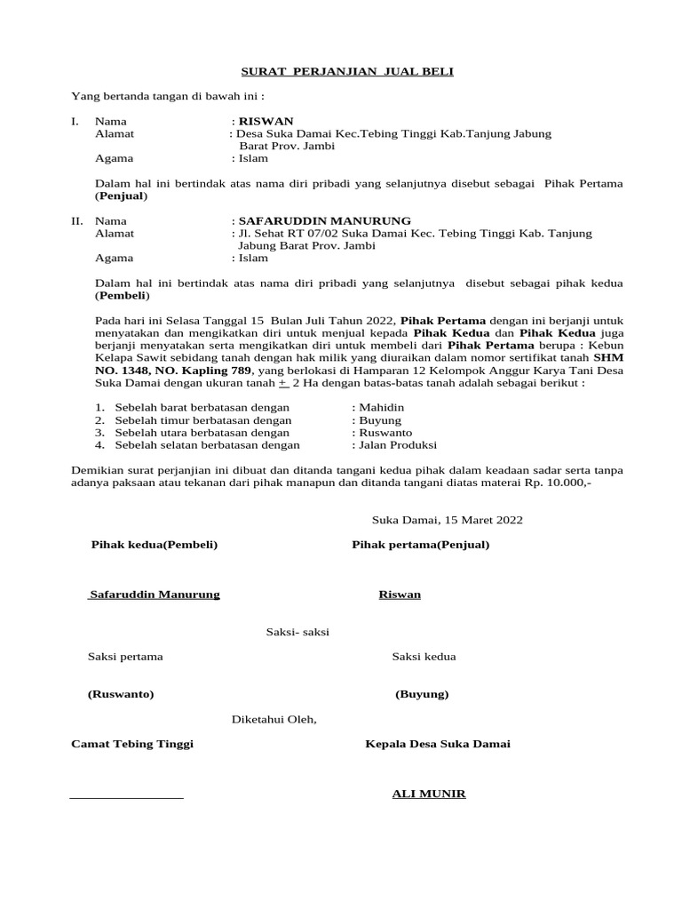 Surat Perjanjian Jual Beli | PDF