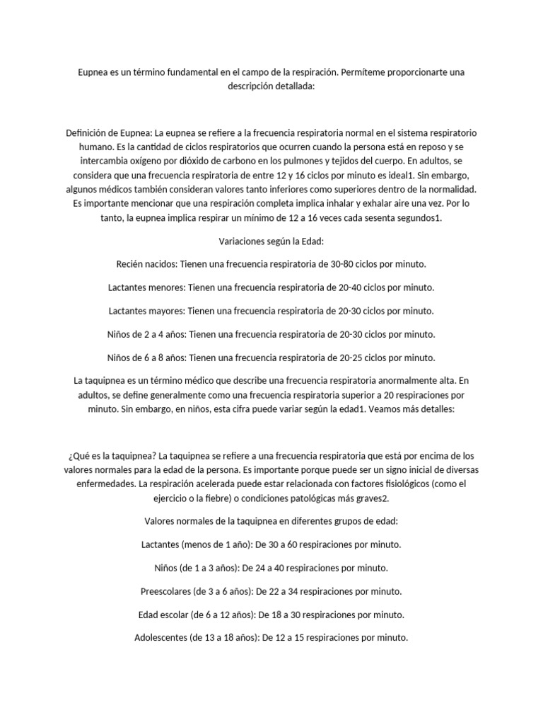 Taquipnea, Bradipnea y Eupnea: Definiciones y Valores | PDF | Apnea del ...