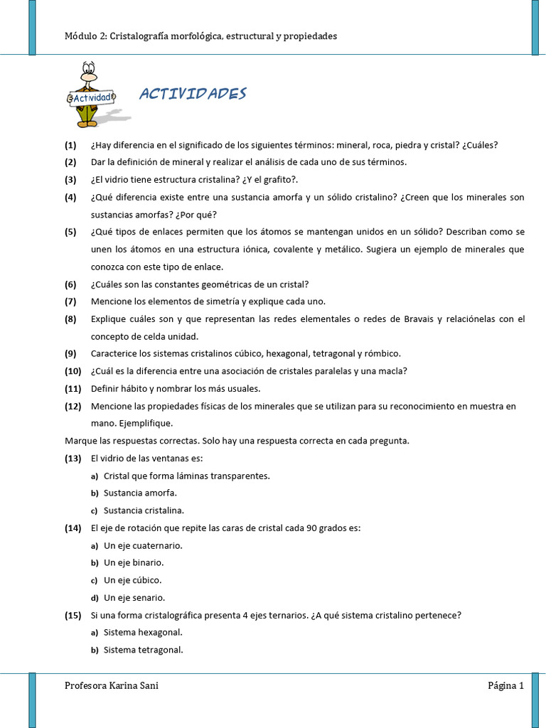Actividades (M+ Dulo 2) | PDF | Minerales | Cristal