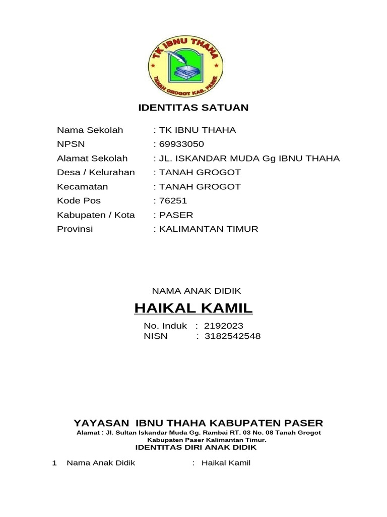 IDENTITAS SATUAN (Raport) | PDF