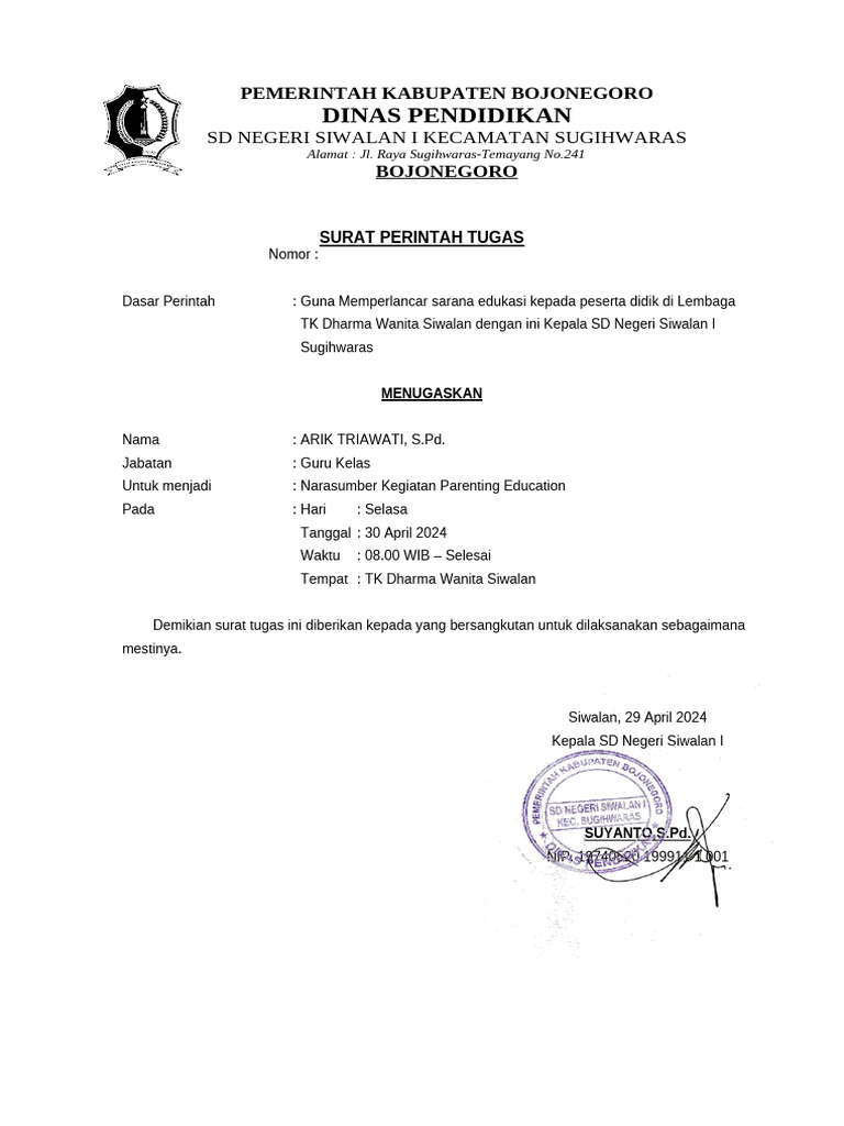 Surat Tugas Bu Arik | PDF
