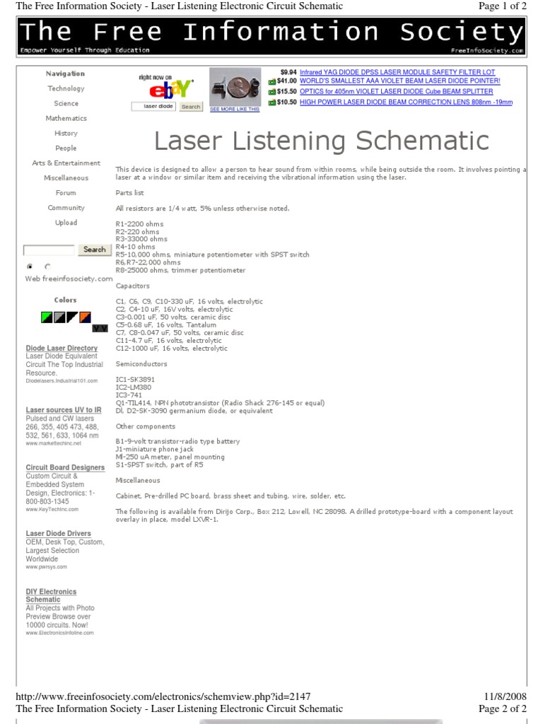 Laser Listening Circuit Schematic | PDF | Printed Circuit Board | Laser