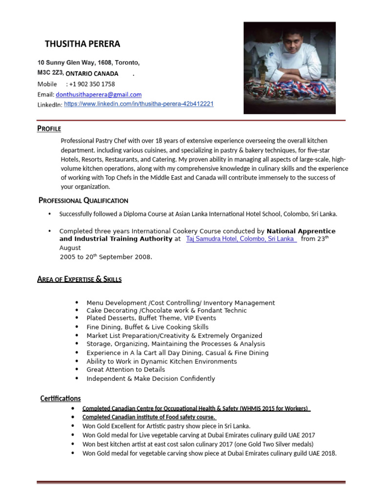 Perera+Cv Pastry Chef 2024 | PDF | Restaurants | Culinary Arts