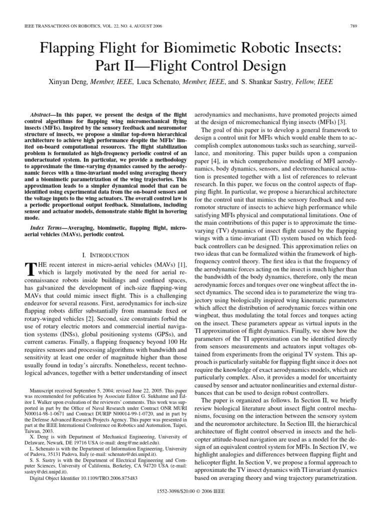 Deng, Schenato, Sastry - 2006 - Flapping flight for biomimetic robotic ... Deng, Schenato, Sastry - 2006 - Flapping flight for biomimetic robotic ...
