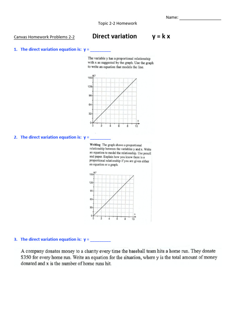 Algebra Direct Variation Practice | PDF