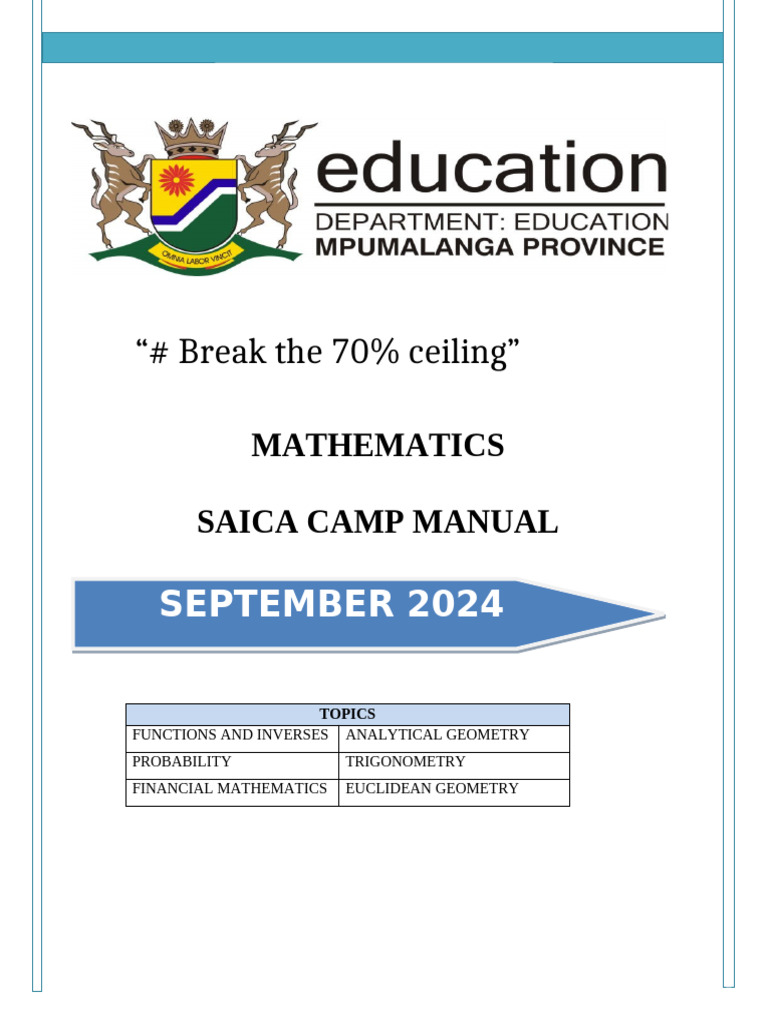 SAICA Maths Camp 2024 Manual | PDF | Asymptote | Cartesian Coordinate ...