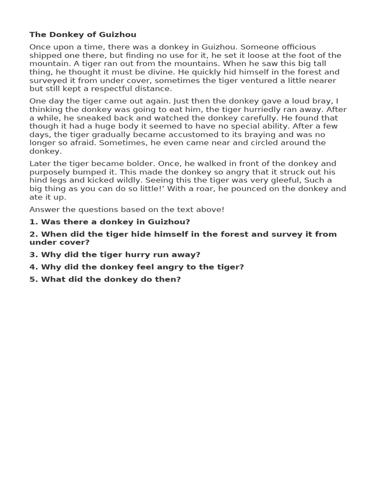 The Donkey and the Tiger Fable | PDF