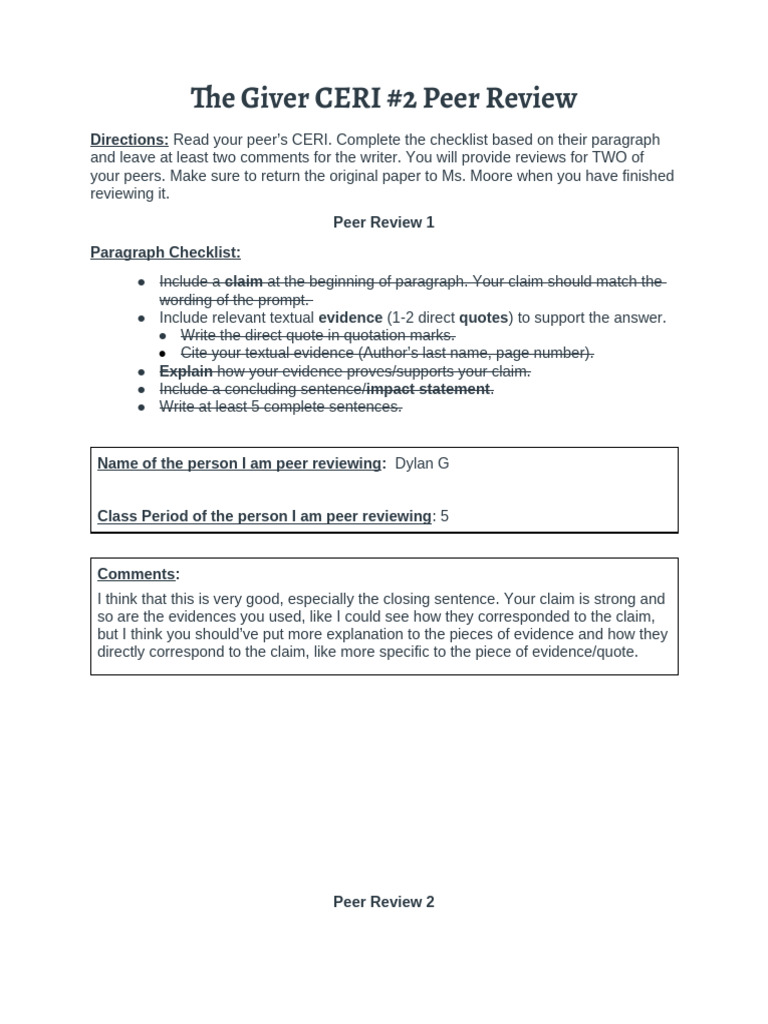 Peer Review Giver CER #2 | PDF