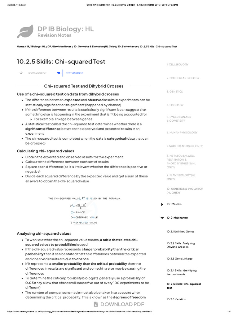 Skills - Chi-Squared Test (10.2.5) - DP IB Biology - HL Revision Notes ...