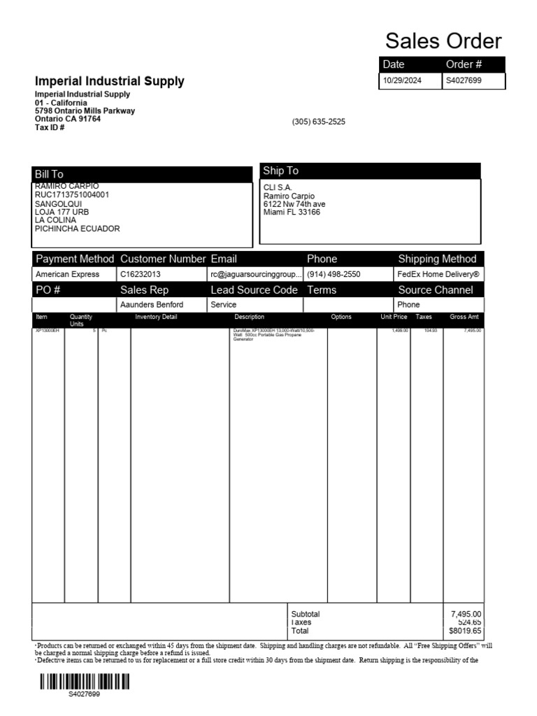 Invoice Final Generadores | PDF | Payments