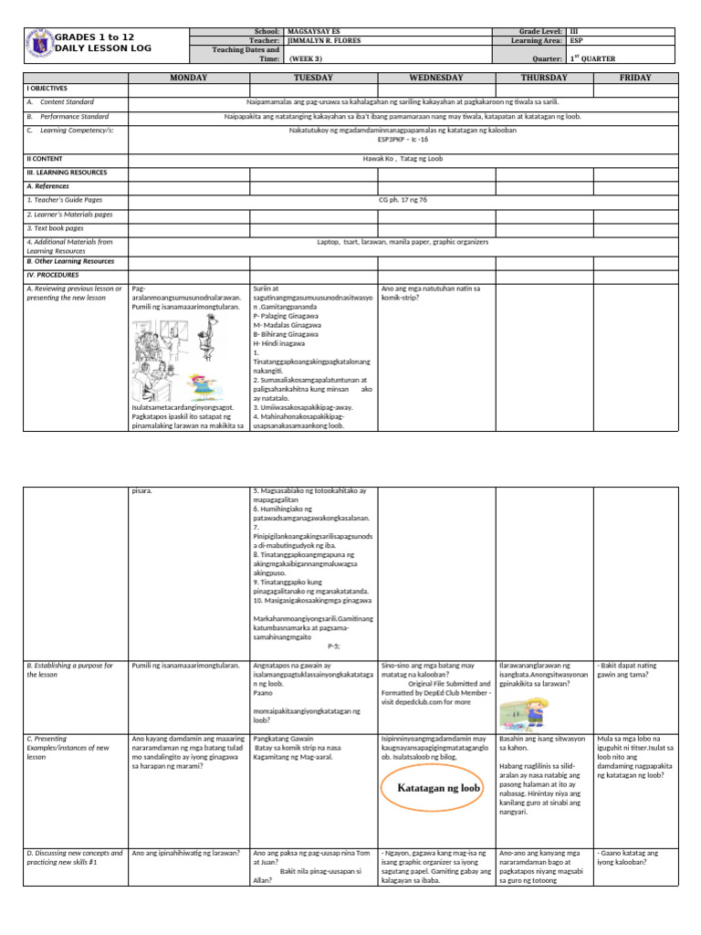 DLL - Esp 3 - Q1 - W3 | PDF