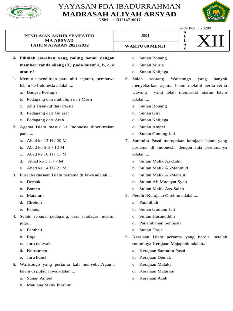Soal Ski Kelas Xii Smsester I Term Ii | PDF