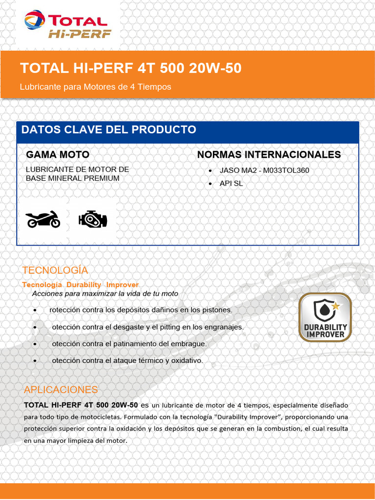 Aceite Total Hi-Perf 4T 20W-50 para Motos | PDF | Lubricante