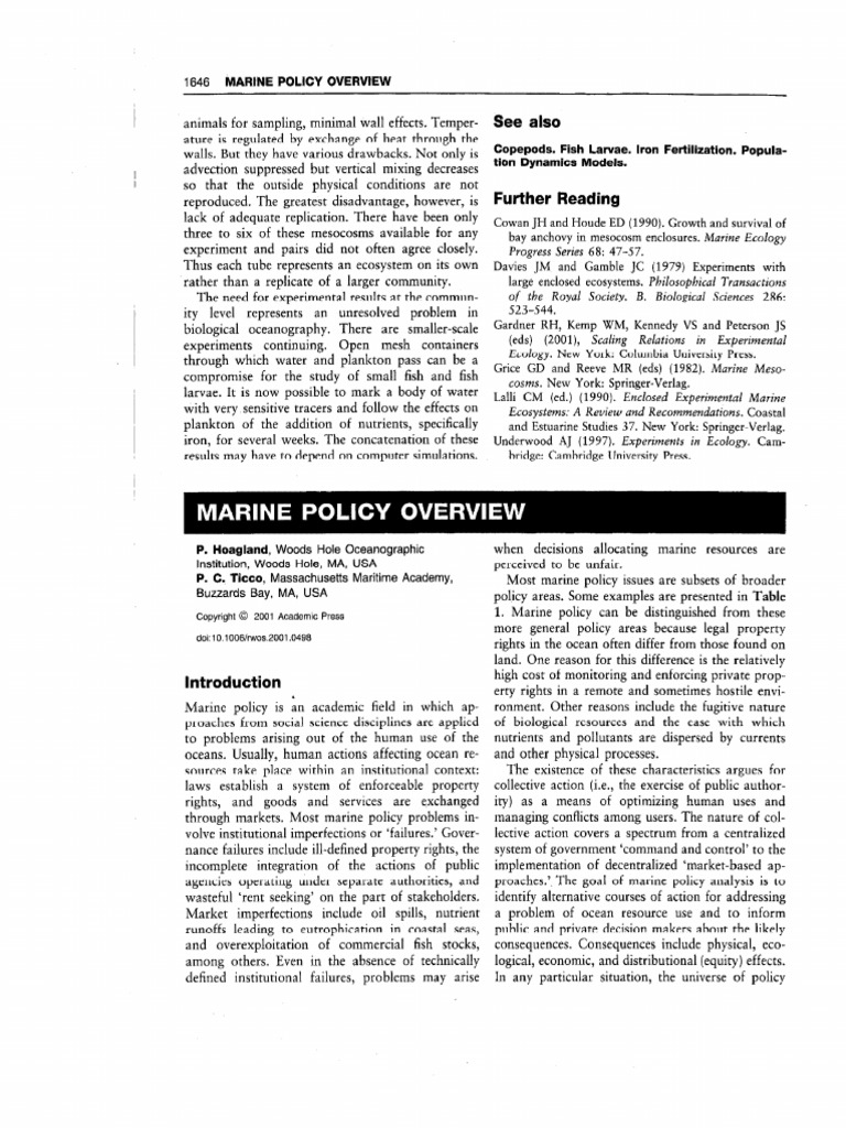 Marine Policy Overview | PDF | Oceans | Sea