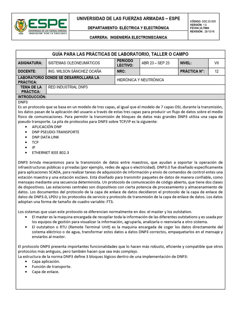 U3 Red DNP3 Ortiz Navarro Achig | PDF | Protocolo de Control de ...