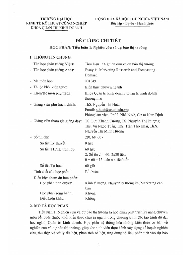 47tieu Luan 1 Nghien Cuu Va Du Bao Thi Truong - QTKD - 1 | PDF