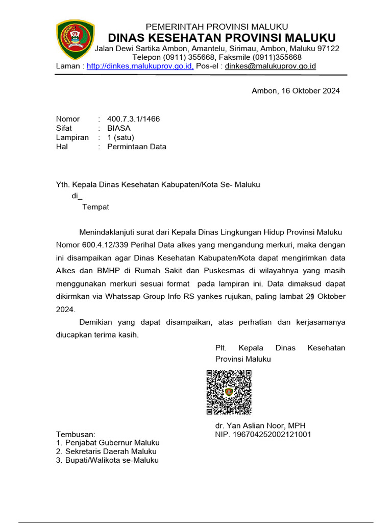 Fiks Surat Permintaan Data Alkes 2024 | PDF