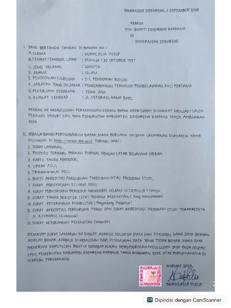 Surat Lamaran KPD Bupati | PDF