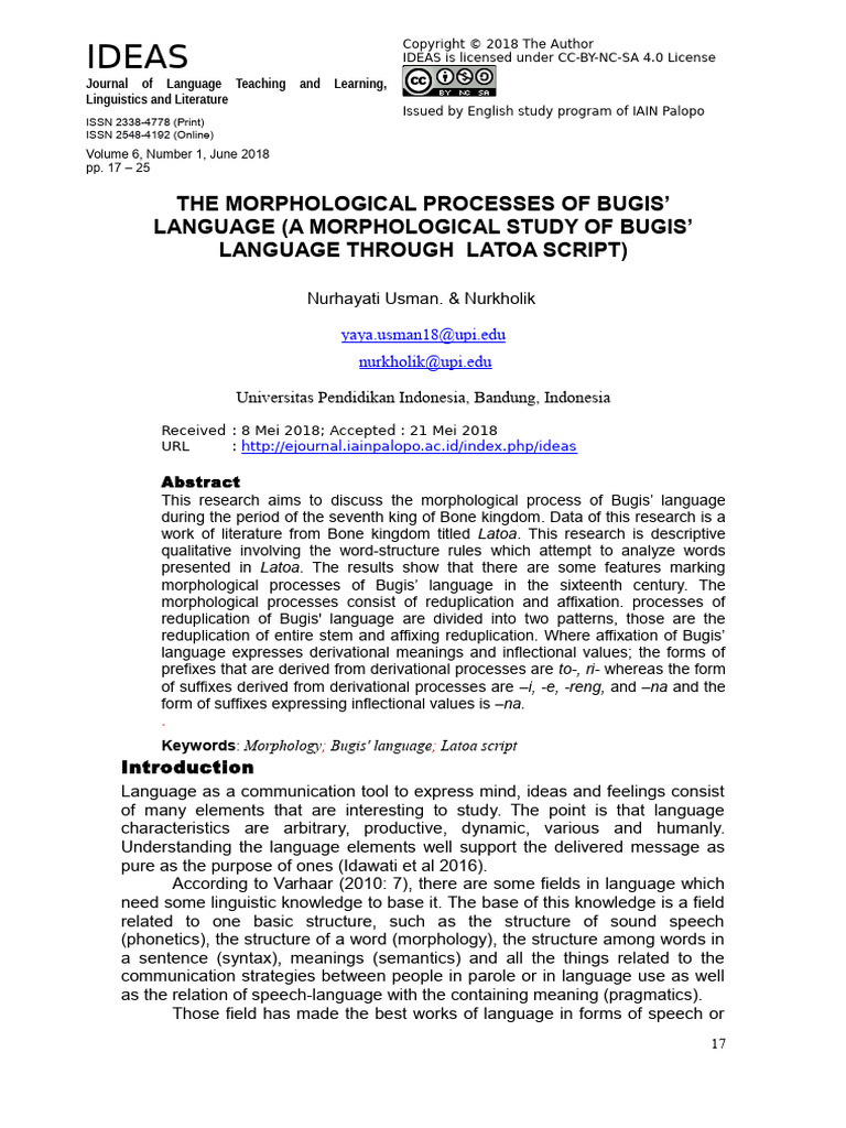 The Morphological Processes of Bugis Lan | PDF | Morphology ...
