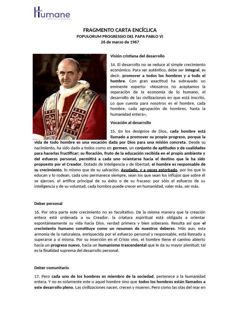 Fragmento Populorum Progressio | PDF