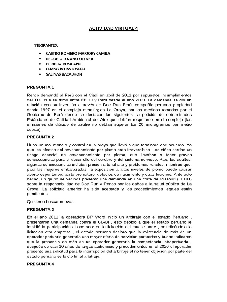 Actividad Virtual 4 | PDF | Perú