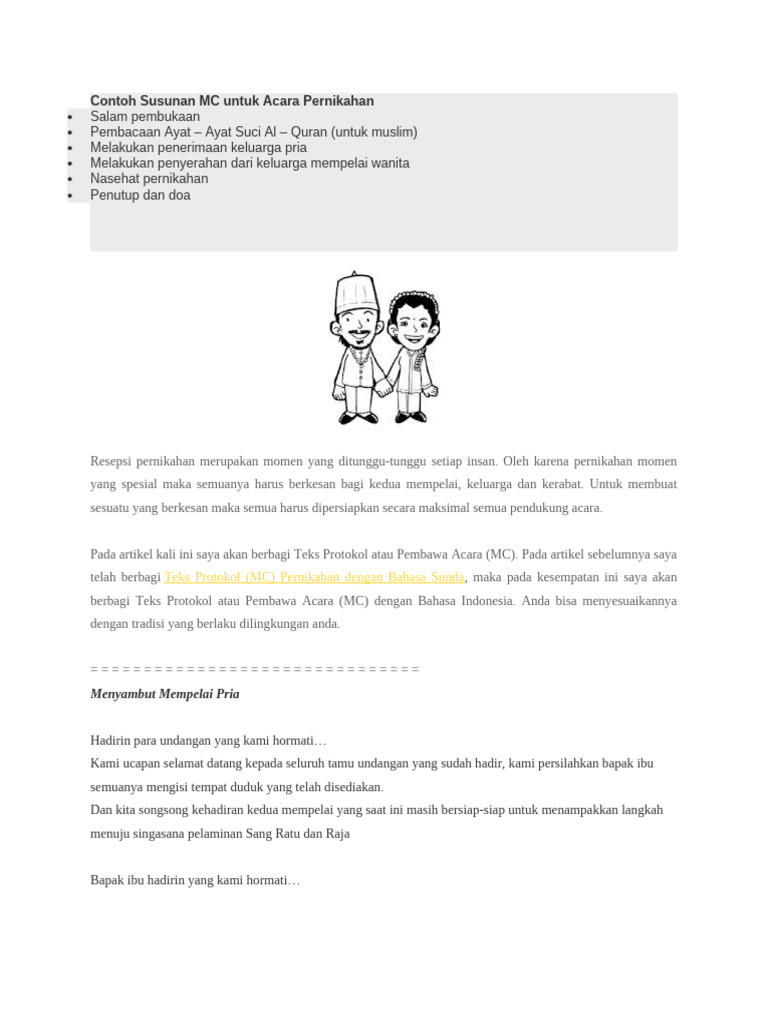 Contoh Susunan MC Untuk Acara Pernikahan | PDF