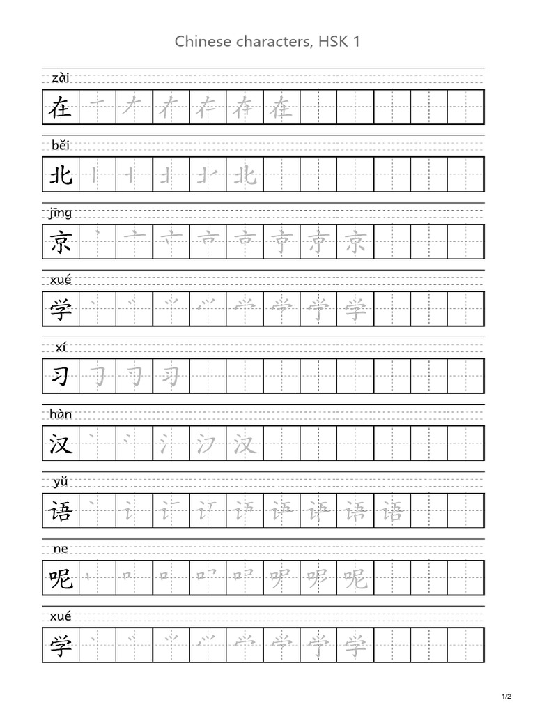 HSK 1 Chinese Characters Guide | PDF