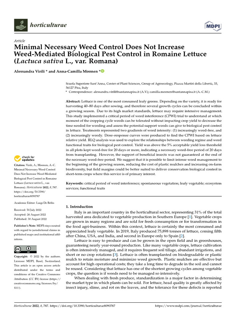 Horticulturae 08 00787 v2 | PDF | Weed | Lettuce