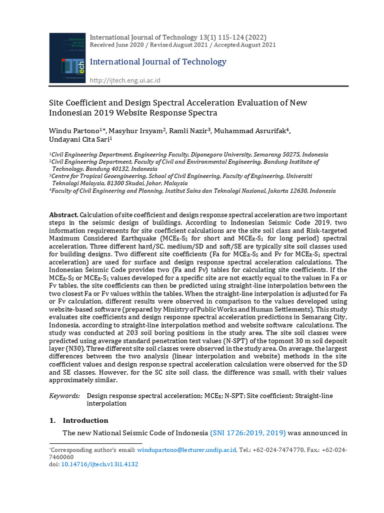 IJTech CVE 4132 Site Coefficient and Design Spectral Acceleration | PDF | Standard Deviation ...