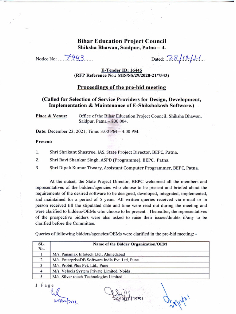 Proceedings Pre Bid Meeting | PDF