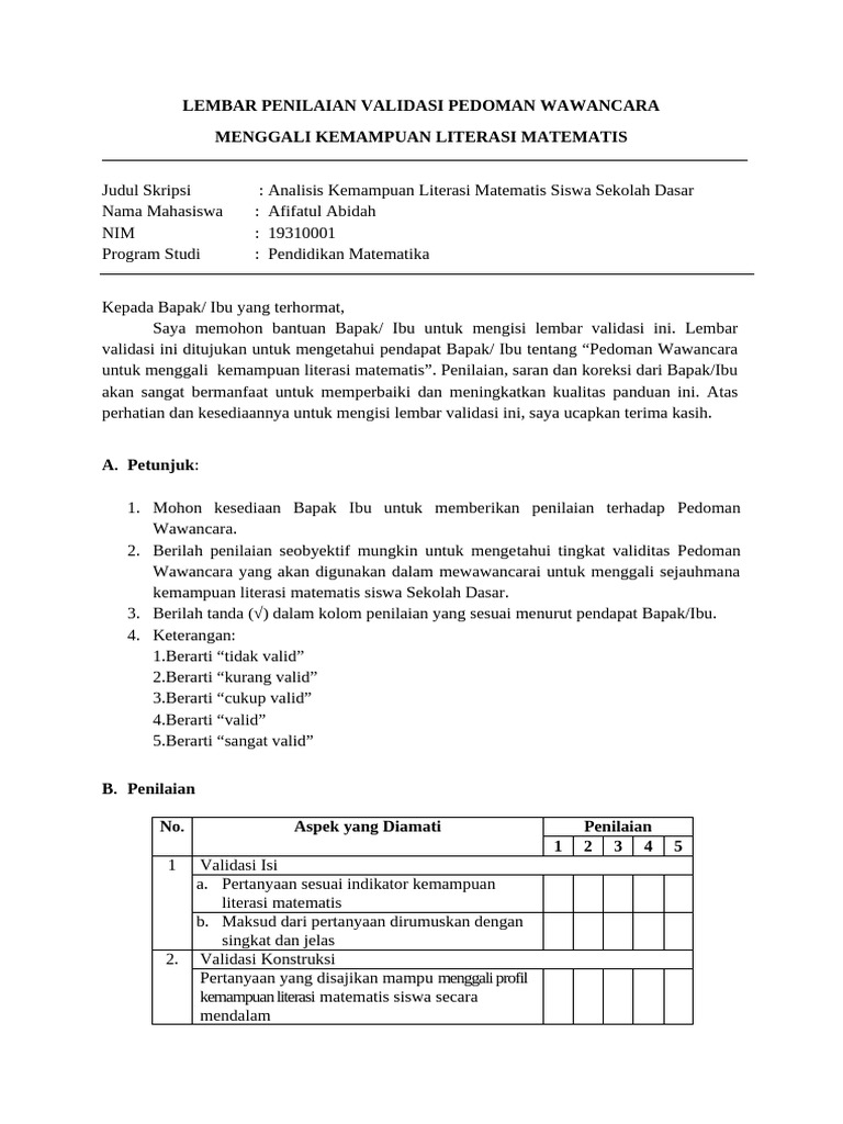 Lembar Validasi Pedoman Wawancara | PDF