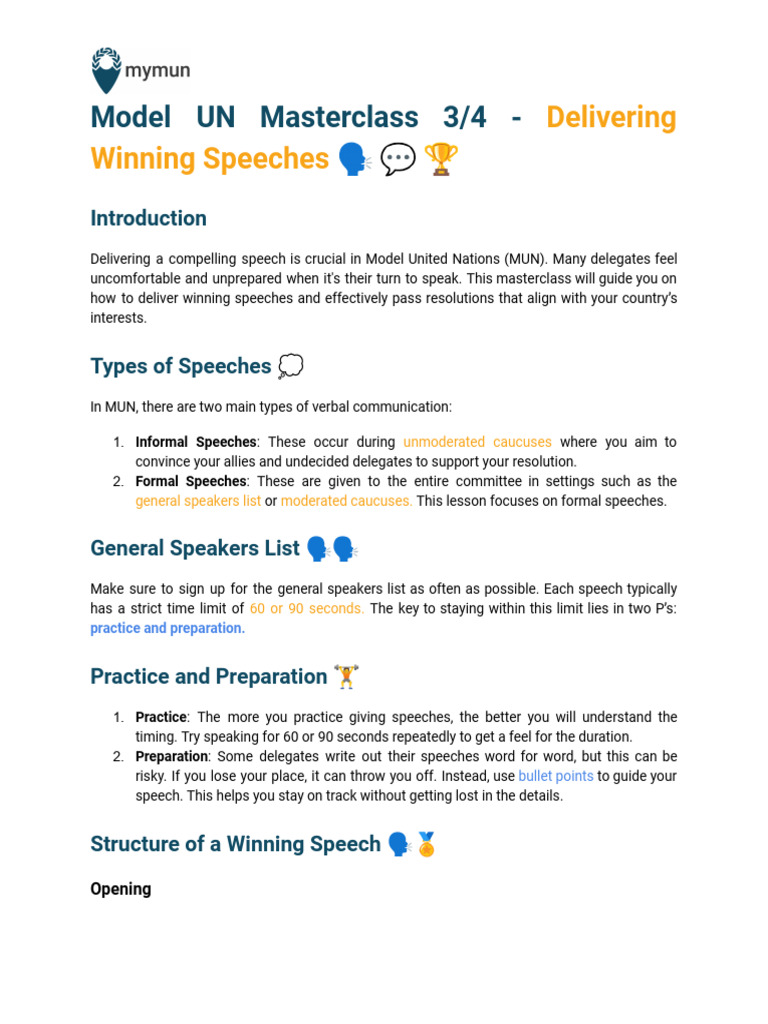 Model UN Masterclass 3 - 4 Speeches | PDF