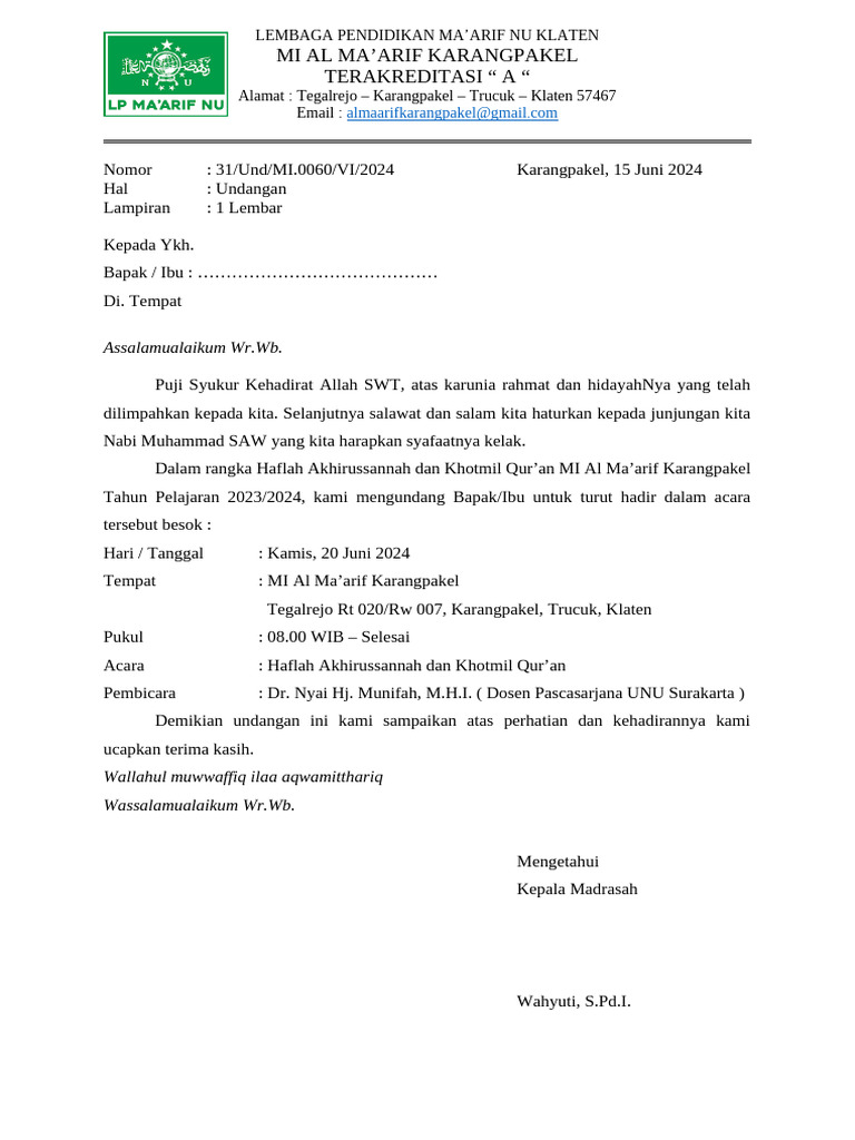 Undangan Haflah Akhirussanah 2024 | PDF