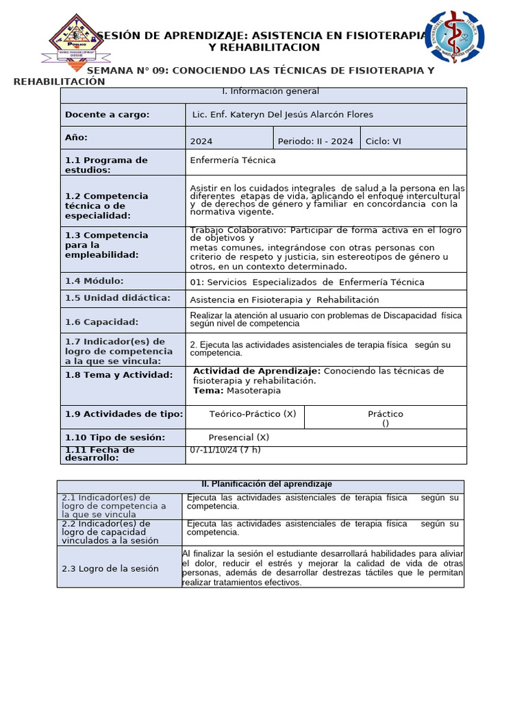 Sesion de Aprendizaje N 09 | PDF | Terapia física | Evaluación