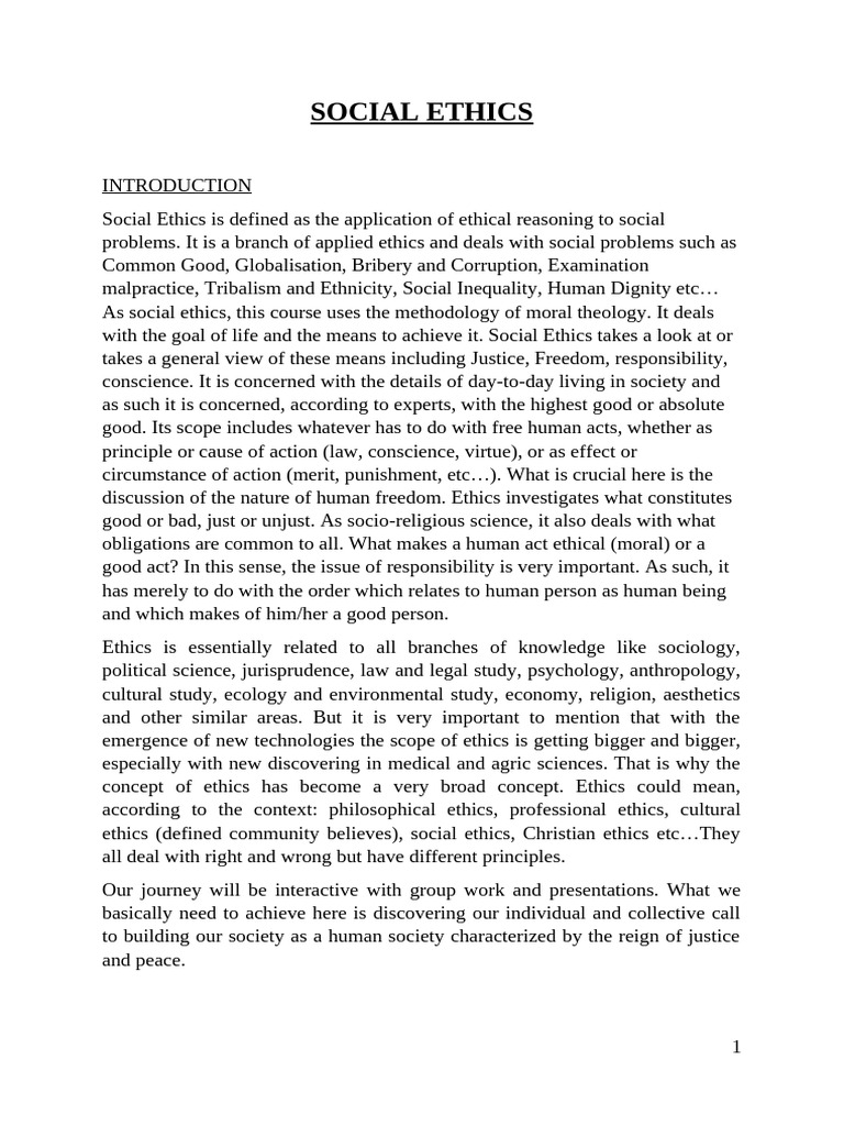 Social Ethics | PDF | Cost Of Living | Conscience