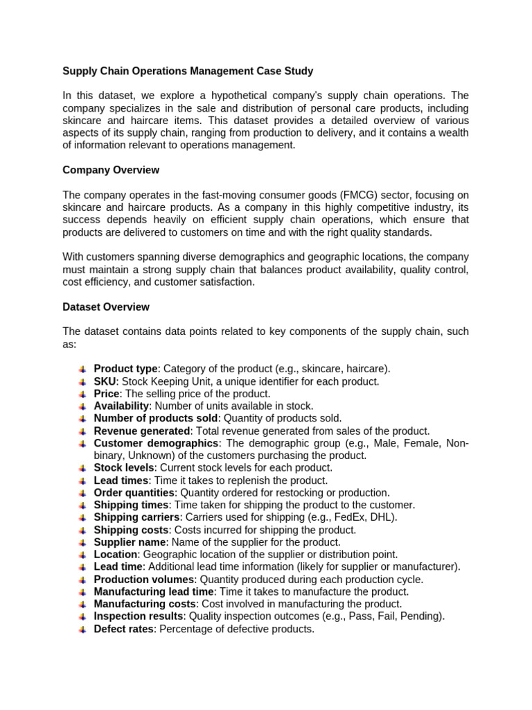 Supply Chain Operations Management Case Study | PDF | Supply Chain ...