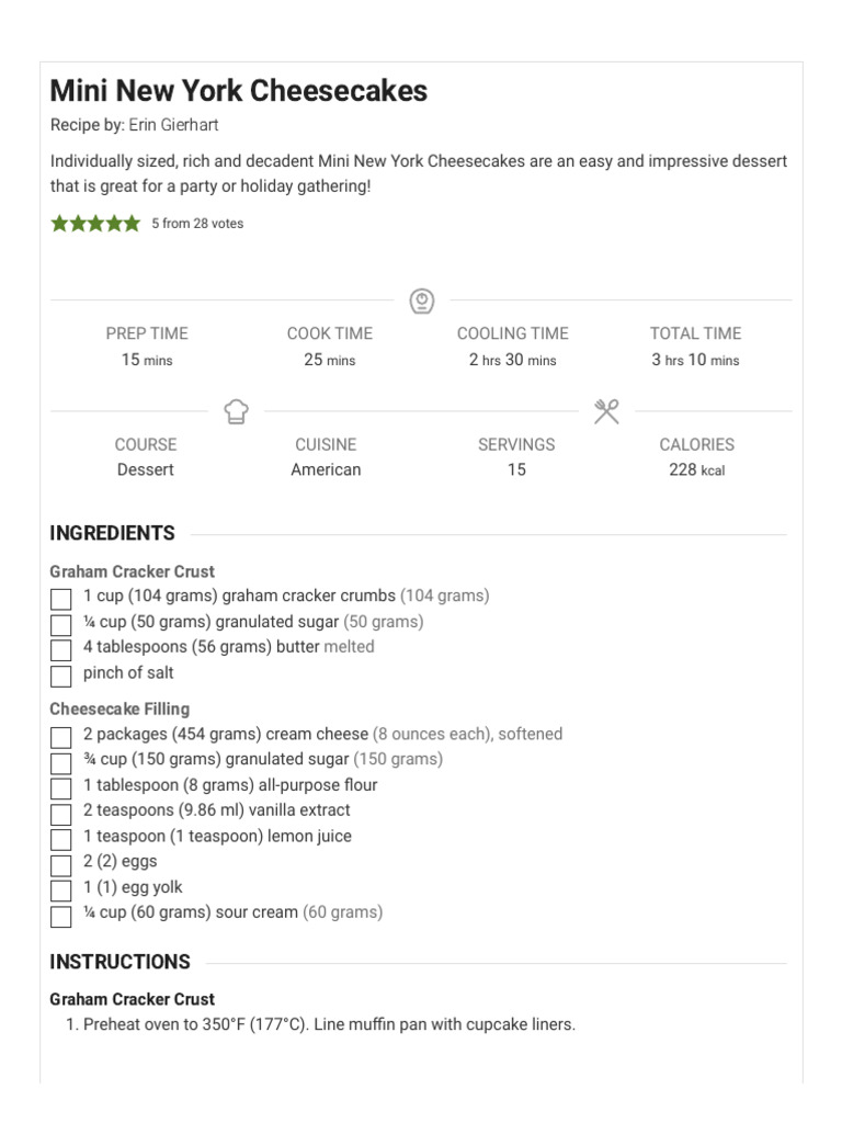 Mini New York Cheesecakes - State of Dinner | PDF | Fat | Nutrition ...