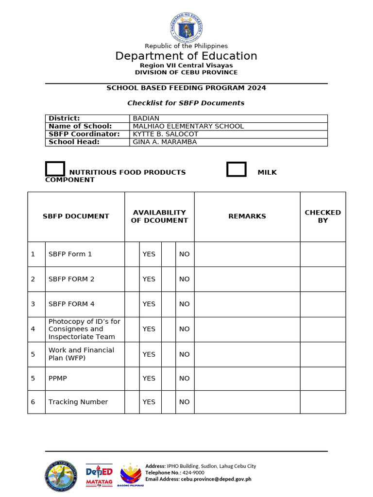 SBFP Document Checklist for 2024 | PDF