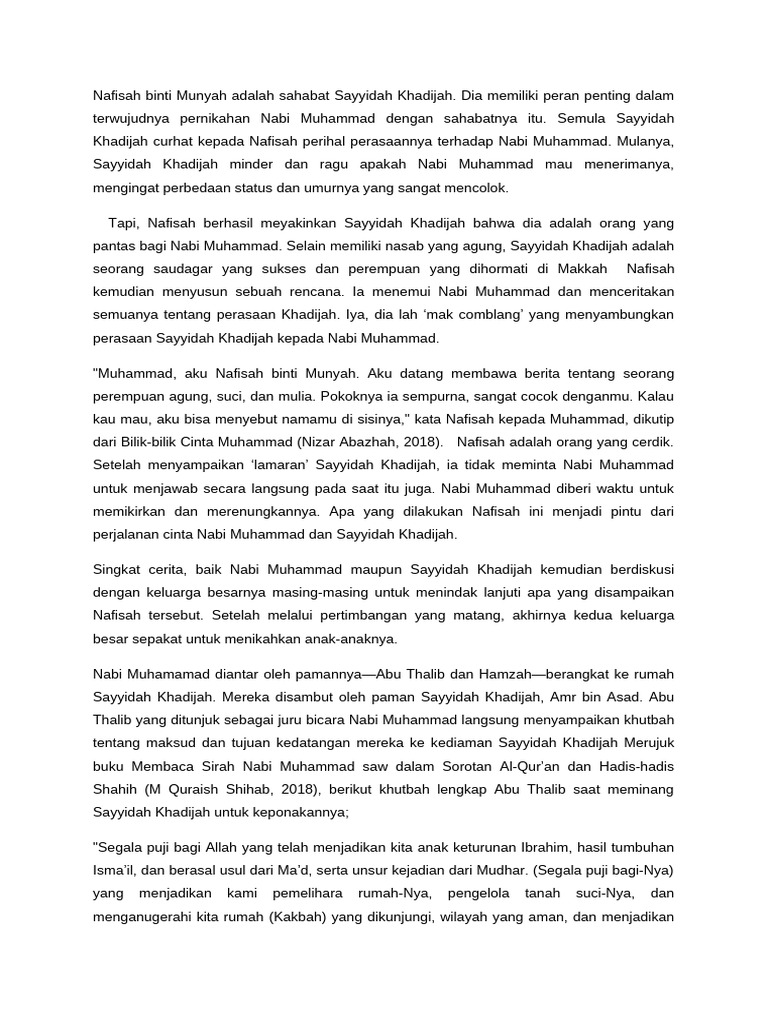 Nafisah Binti Munyah Adalah Sahabat Sayyidah Khadijah | PDF