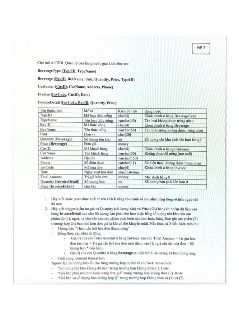 Beverage BevID BevName Unit Quantity Price TypelD | PDF