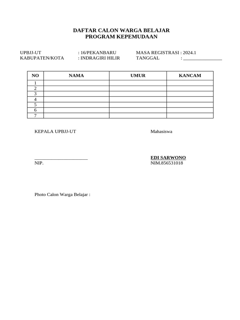 Balanko Daftar Calon Warga Belajar | PDF | Bisnis