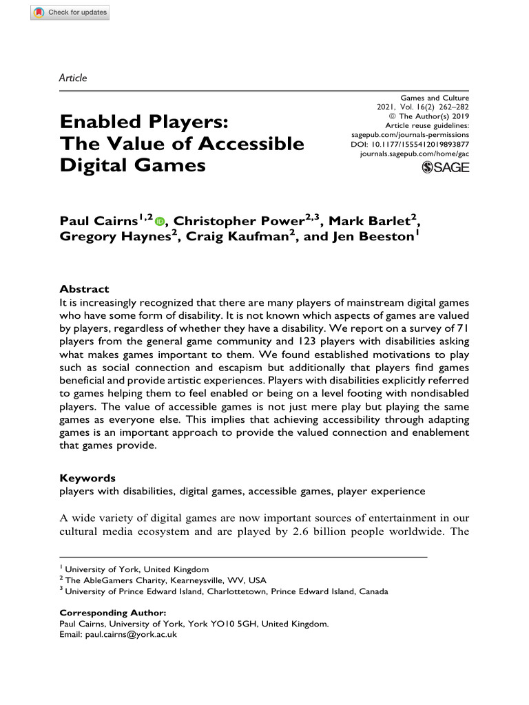 The Importance of Accessible Digital Games | PDF | Motivation ...