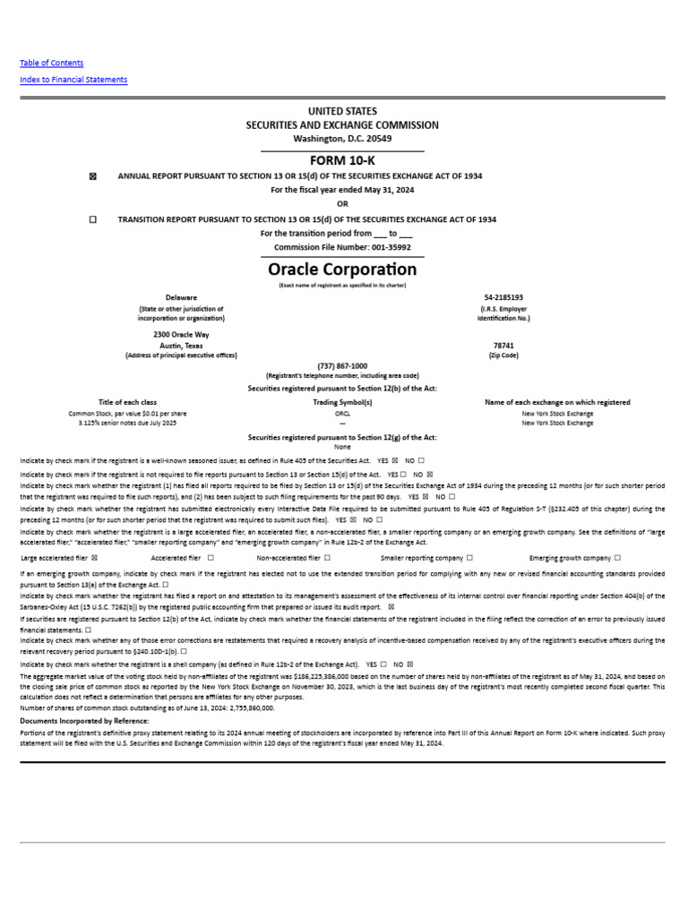 Oracle 2024 Annual Report (Dated 5-31-24) | PDF | Cloud Computing ...