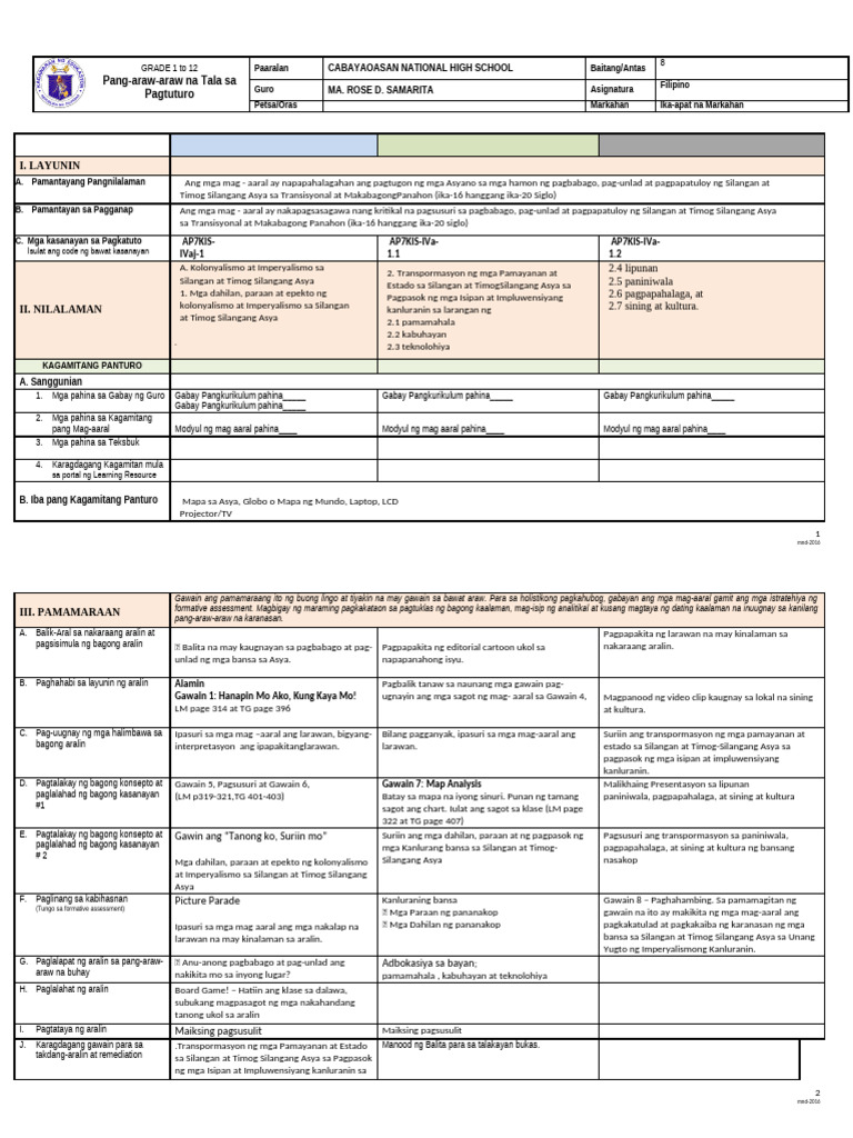1st Week DLL Ap7 | PDF
