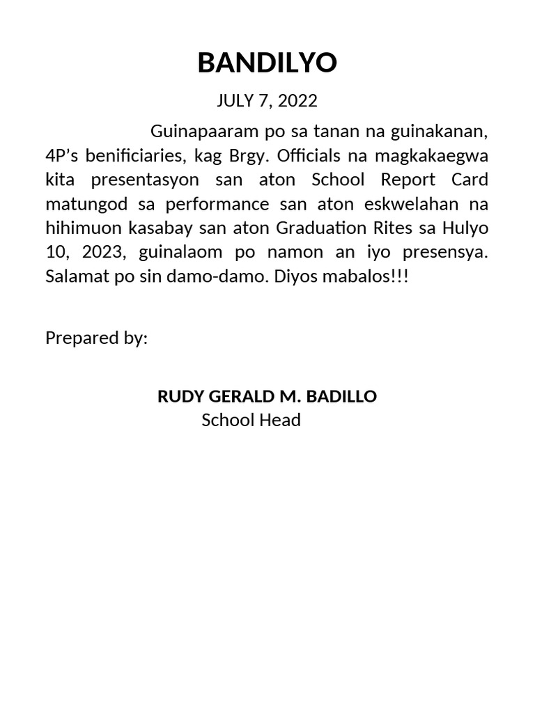 BANDILYO Early Registration | PDF