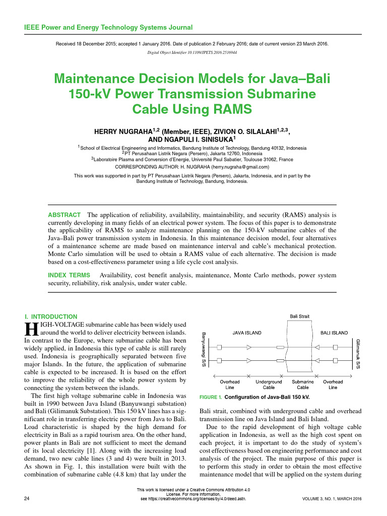 Maintenance Decision Models For JavaBali 150-KV Power Transmission Submarine Cable Using RAMS ...